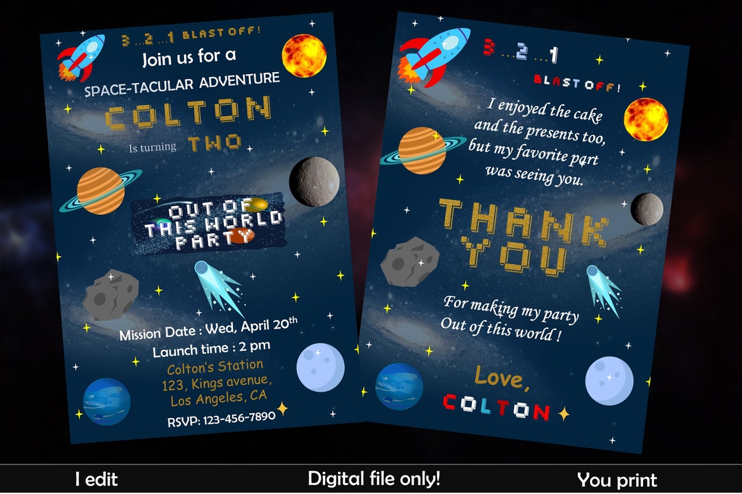 Invitación de cumpleaños del espacio exterior Astronauta Galaxia ...