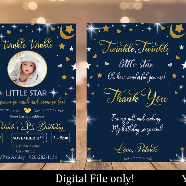 Twinkle Star Birthday Invitation Cards - Etsy