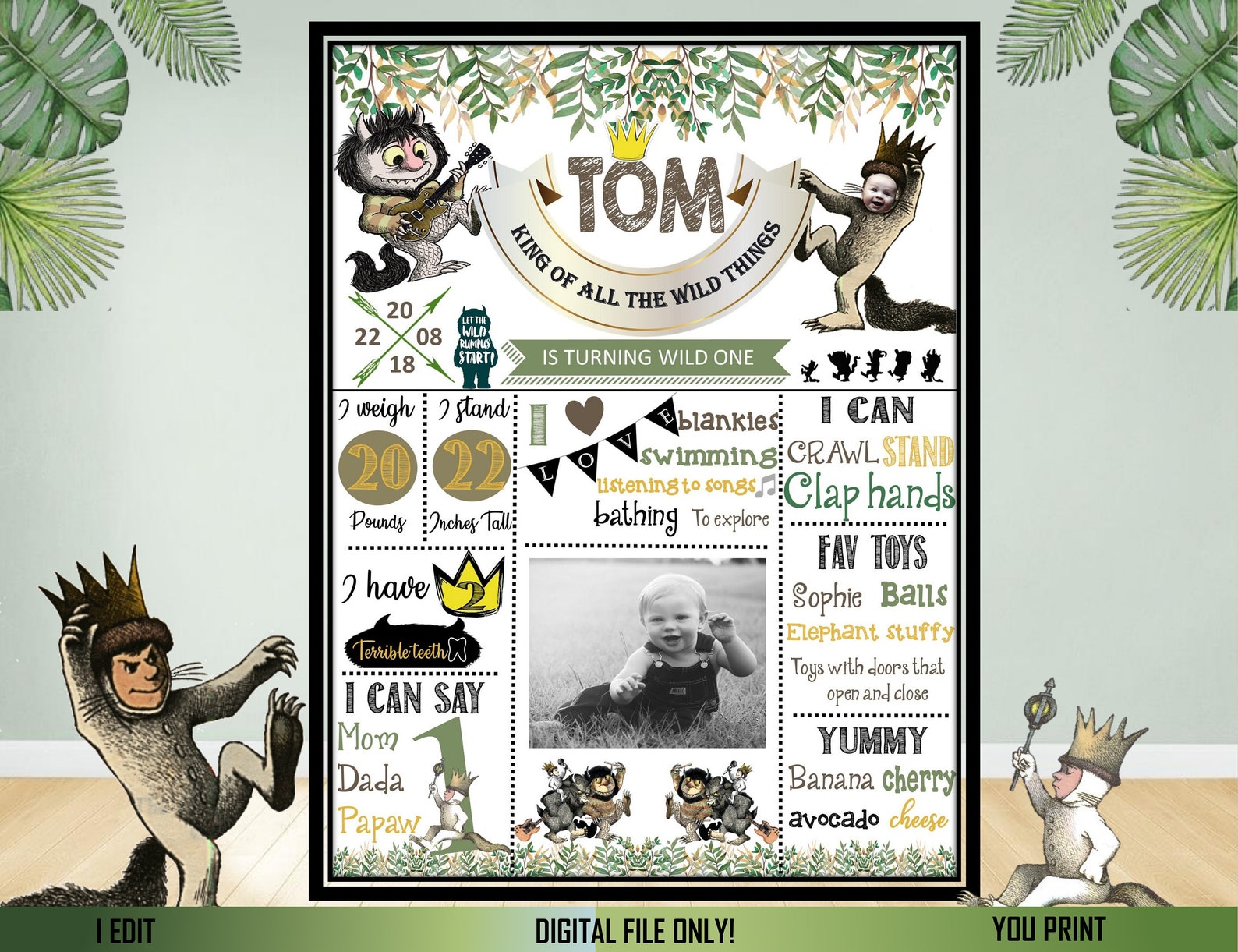 Where the Wild Things Are - First Birthday - Chalkboard Poster ...