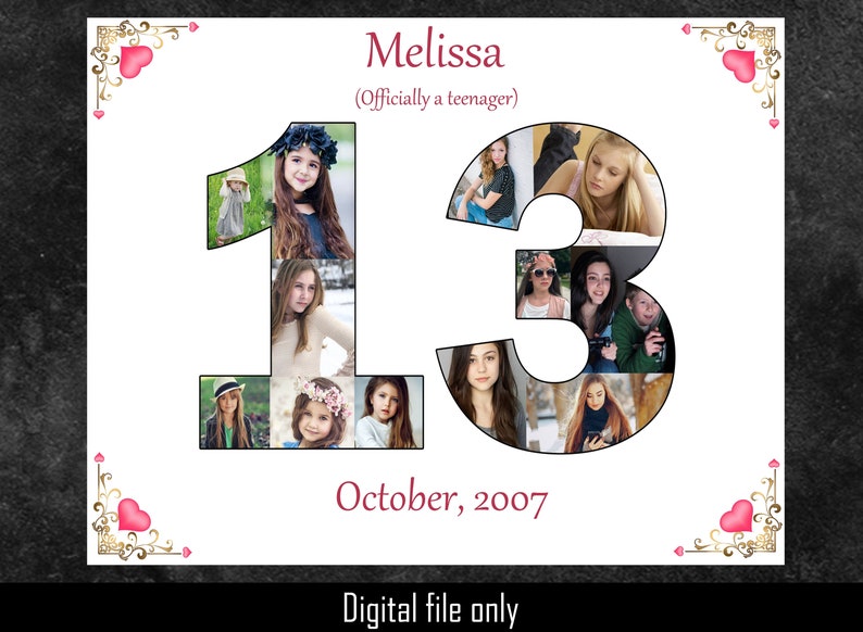 Number Photo Collage 13th Birthday Girl 13 Photo Collage - Etsy