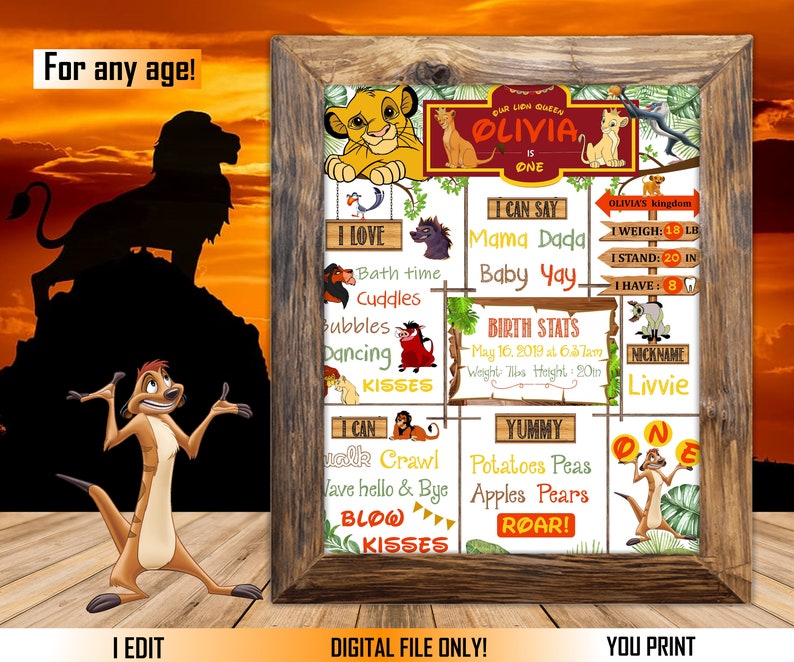 Lion Birthday Poster First Birthday 1st Birthday | Etsy