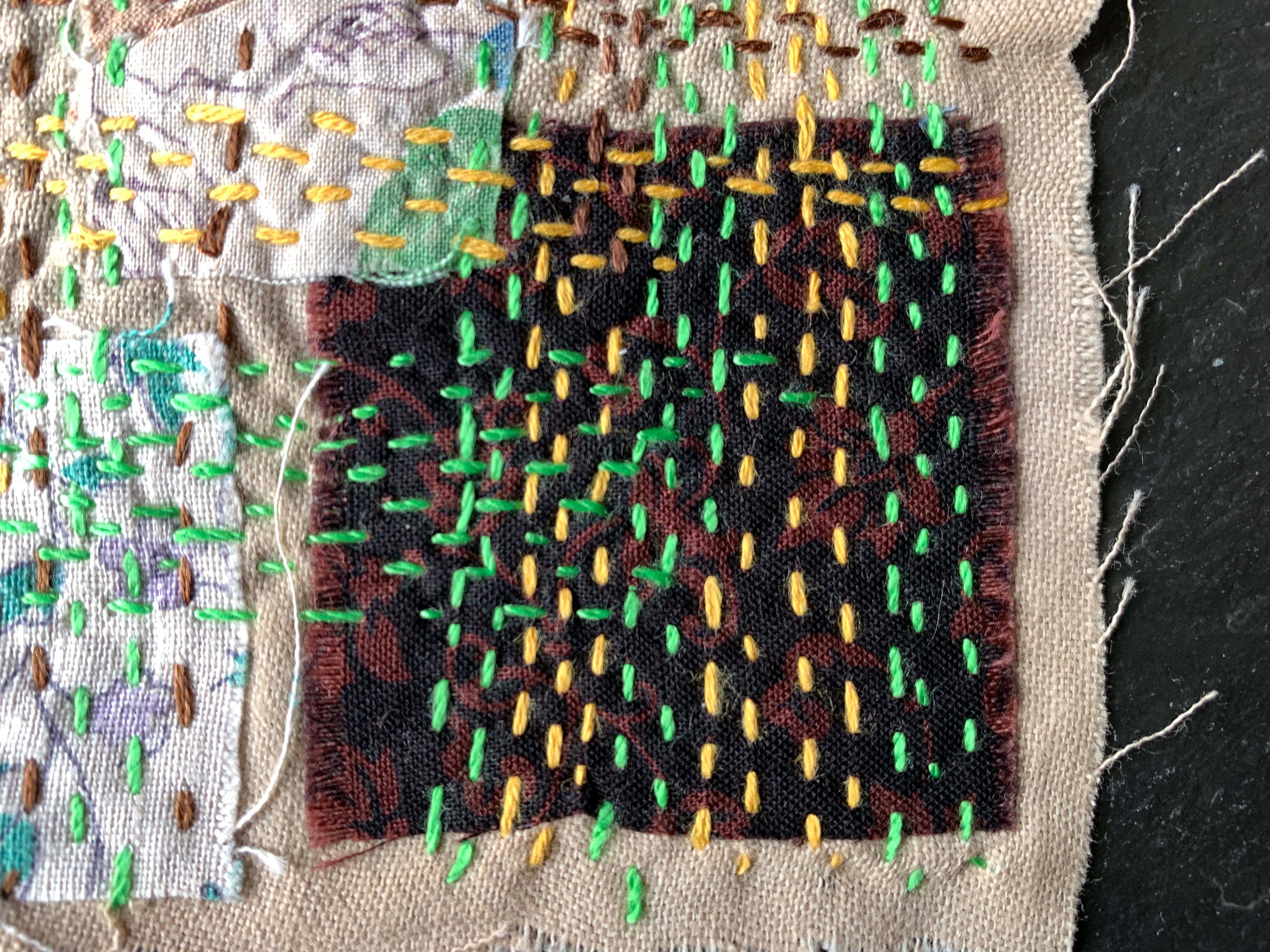 1 Mini 4 Collage Quilt Floral Textile Scrap Fabric Art Decorative Patch ...