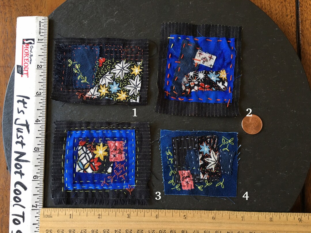 1+ Small 2x3" Maple Leaf Japanese Boro Patch Indigo Slow Stitch Visible ...