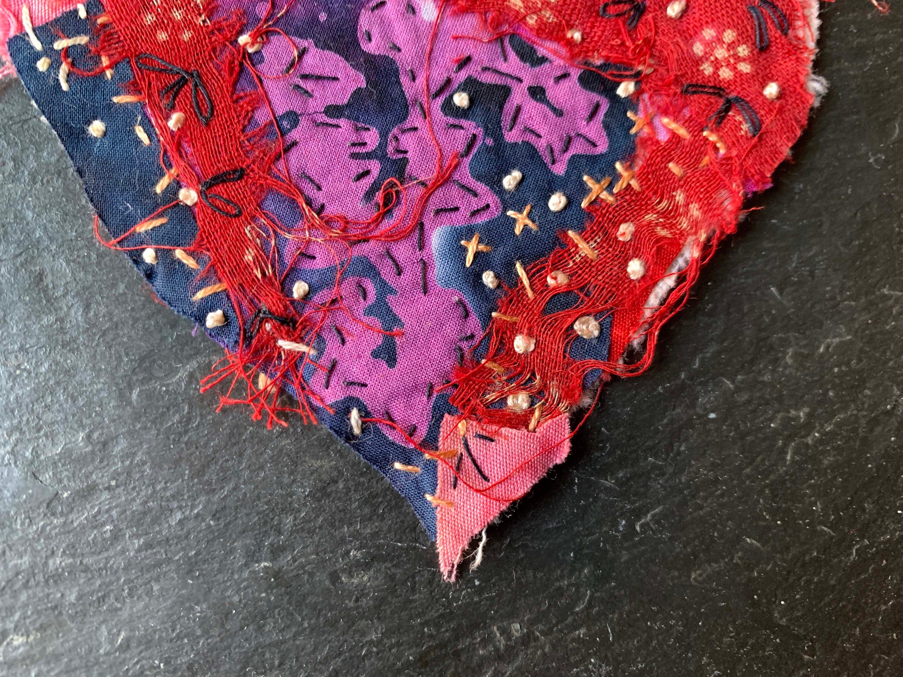 4 Layered Patchwork Mending Heart Red Pink Purple Textile Fabric ...