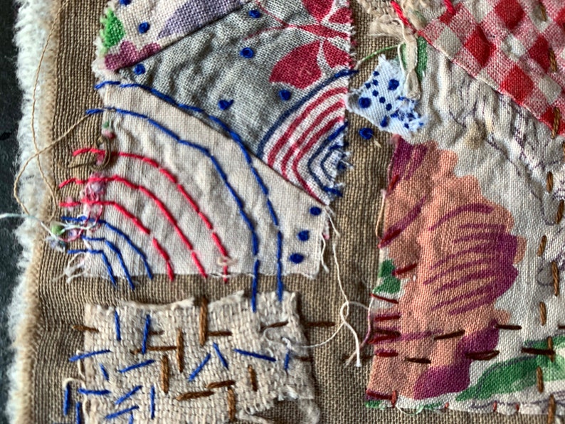 6x4 Mini Quilt Stained Heart Textile Scrap Fabric Art Mending Patch ...