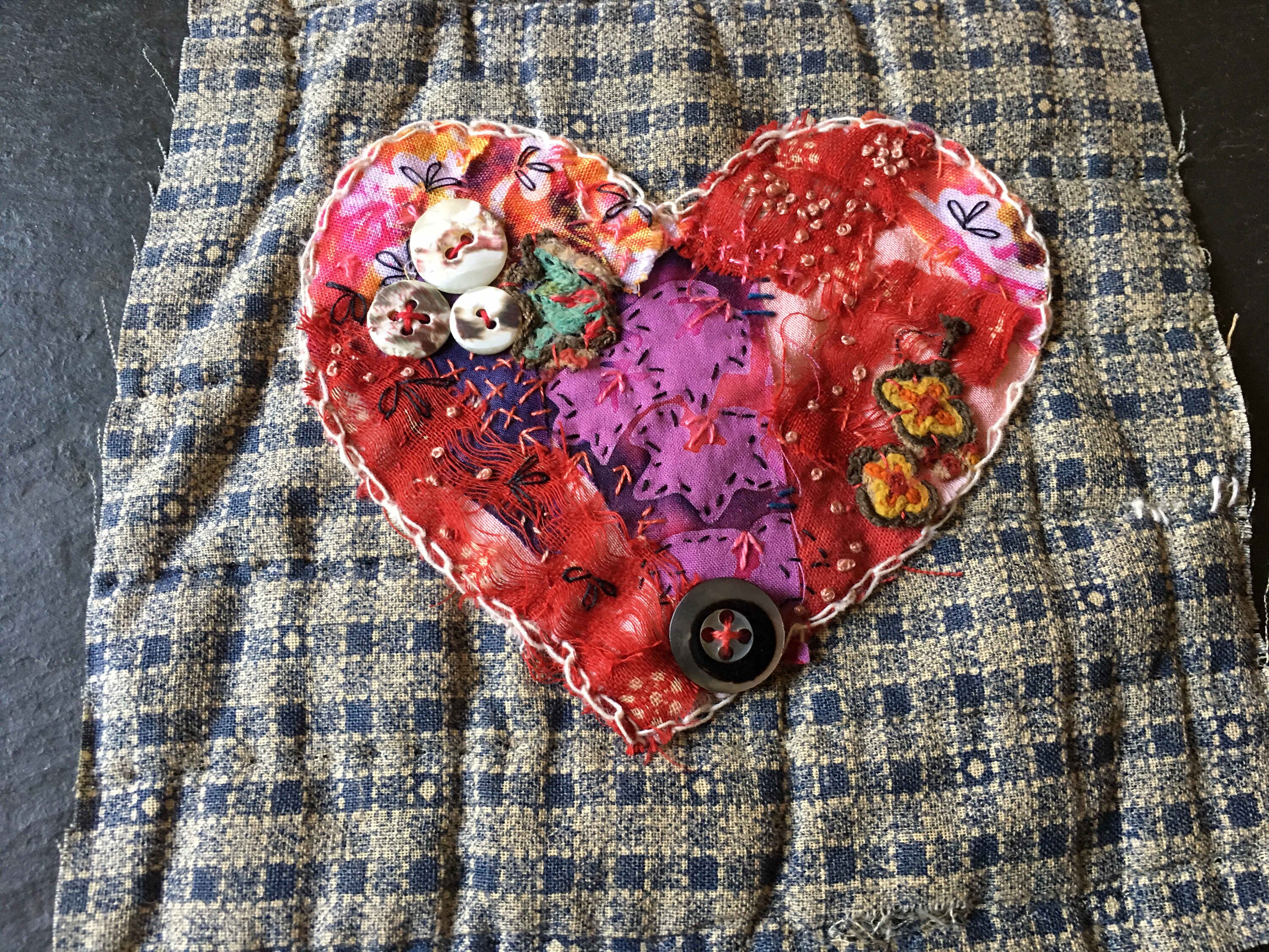 4 Layered Patchwork Mending Heart Red Pink Purple Textile Fabric ...