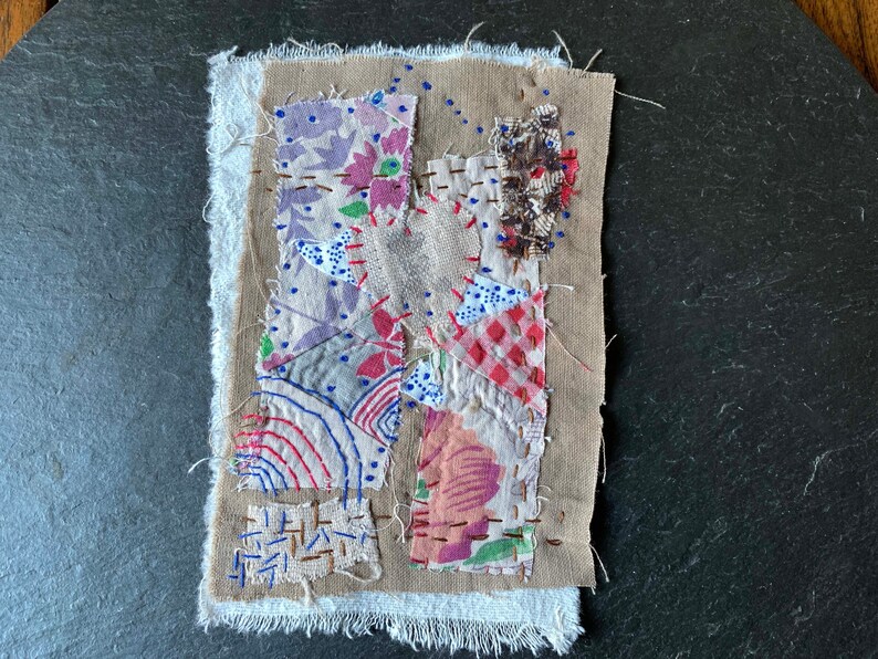 6x4 Mini Quilt Stained Heart Textile Scrap Fabric Art Mending Patch ...