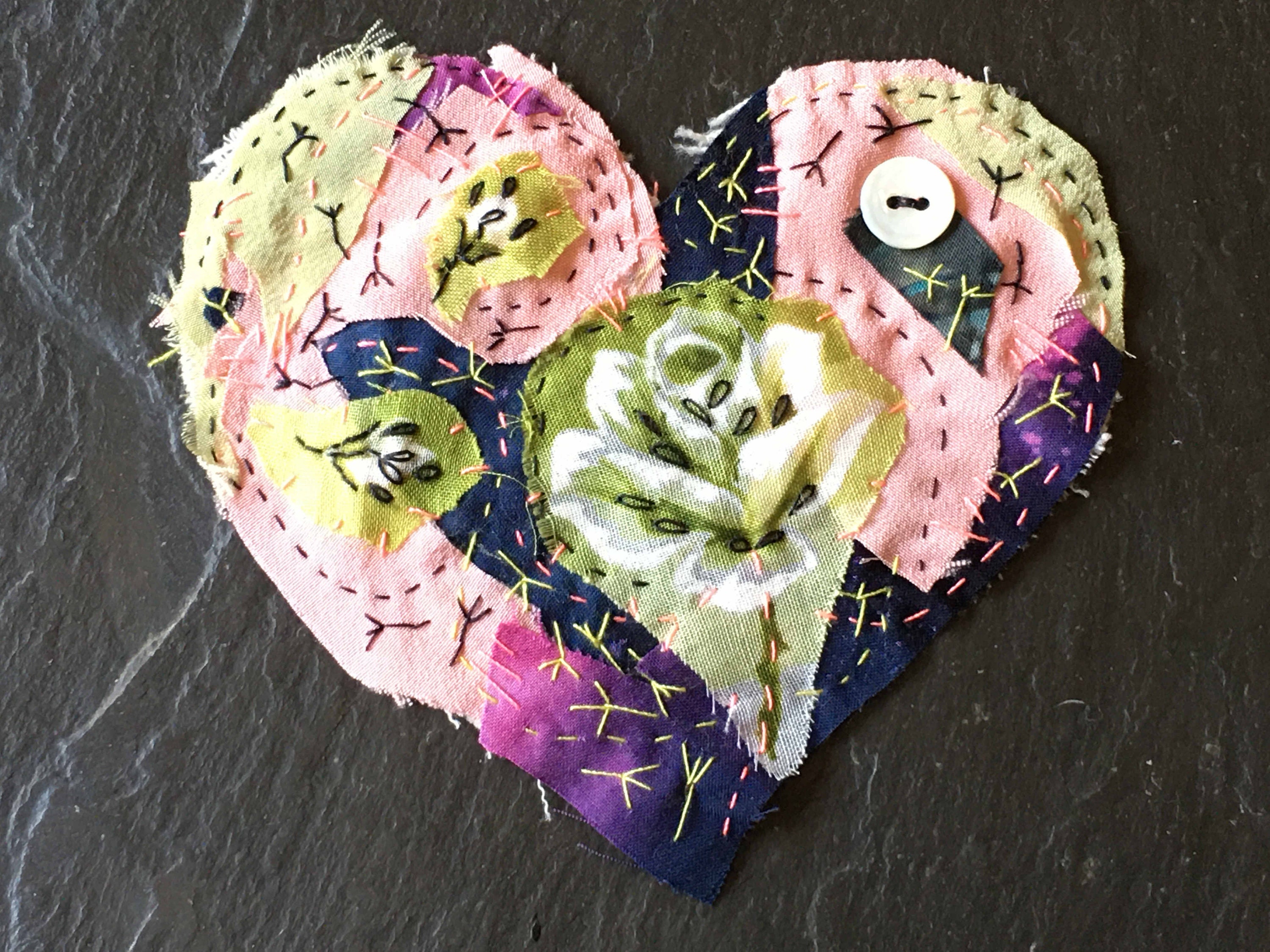 4 Layered Patchwork Mending Heart Red Pink Purple Textile Fabric ...
