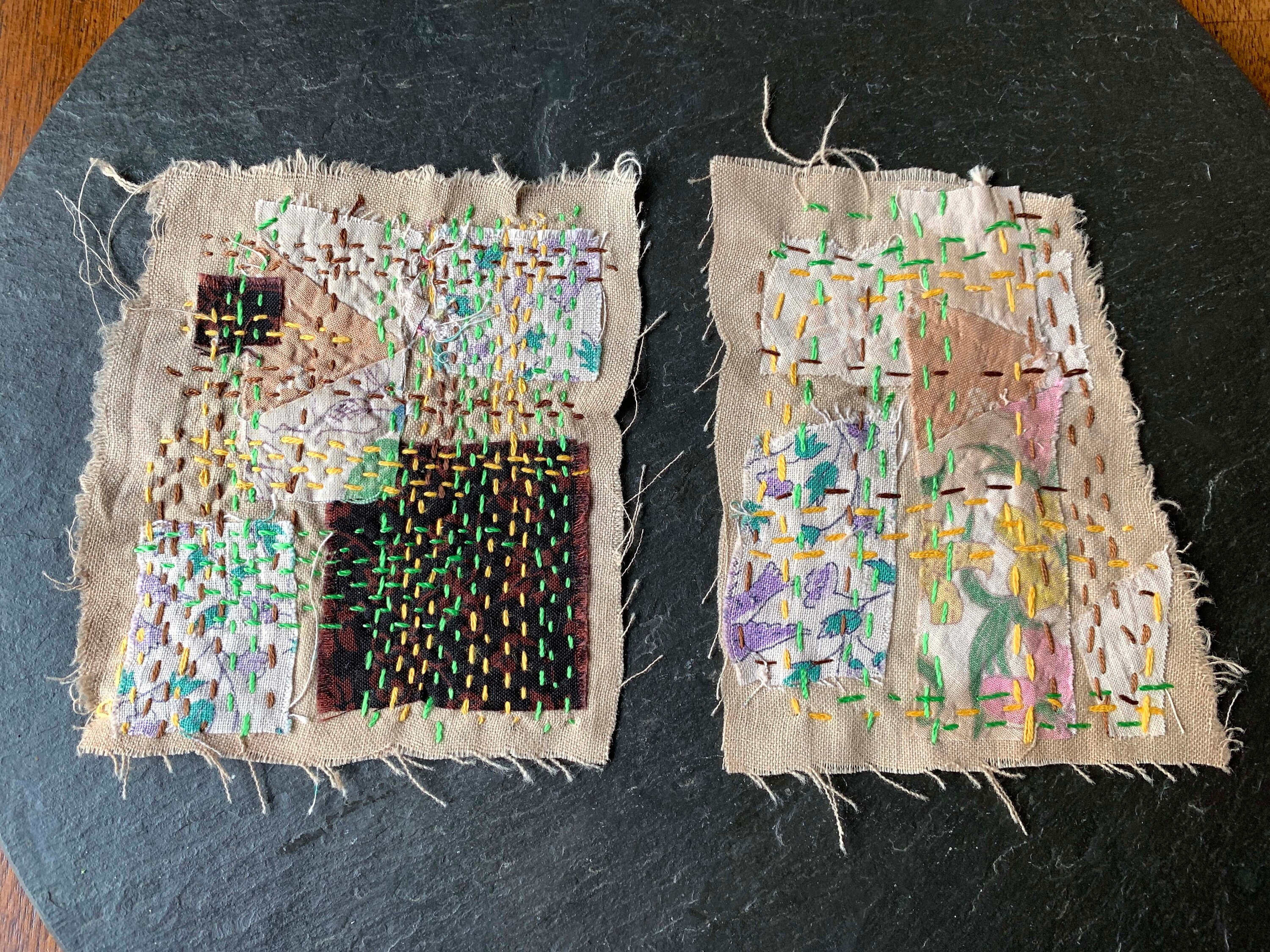 1 Mini 4 Collage Quilt Floral Textile Scrap Fabric Art Decorative Patch ...