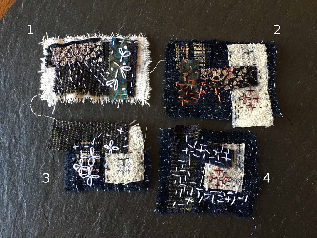 Mini Boro Scrap Patches Textile Fabric Art Kantha Sashiko Slow Stitch ...