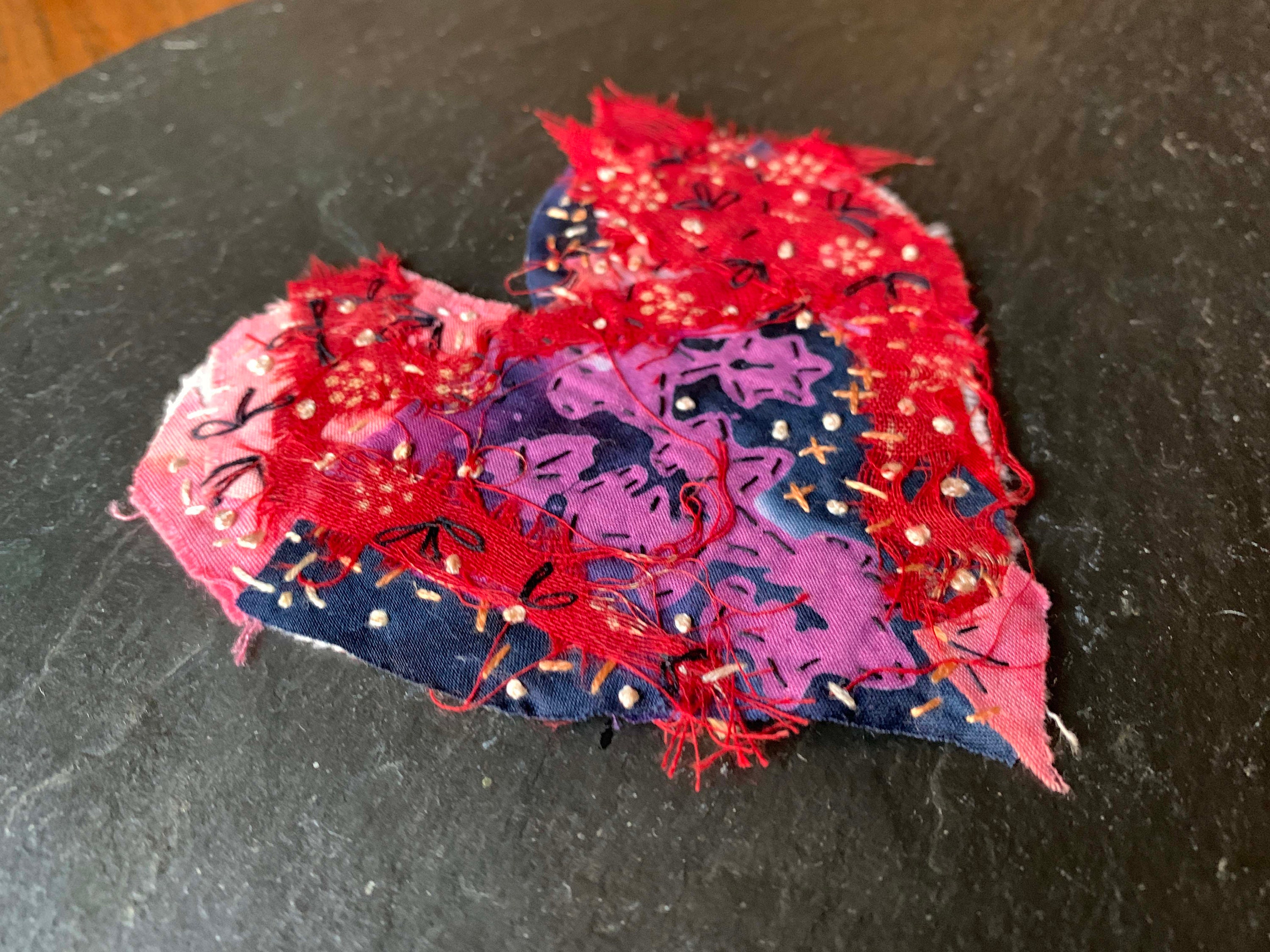 4 Layered Patchwork Mending Heart Red Pink Purple Textile Fabric ...