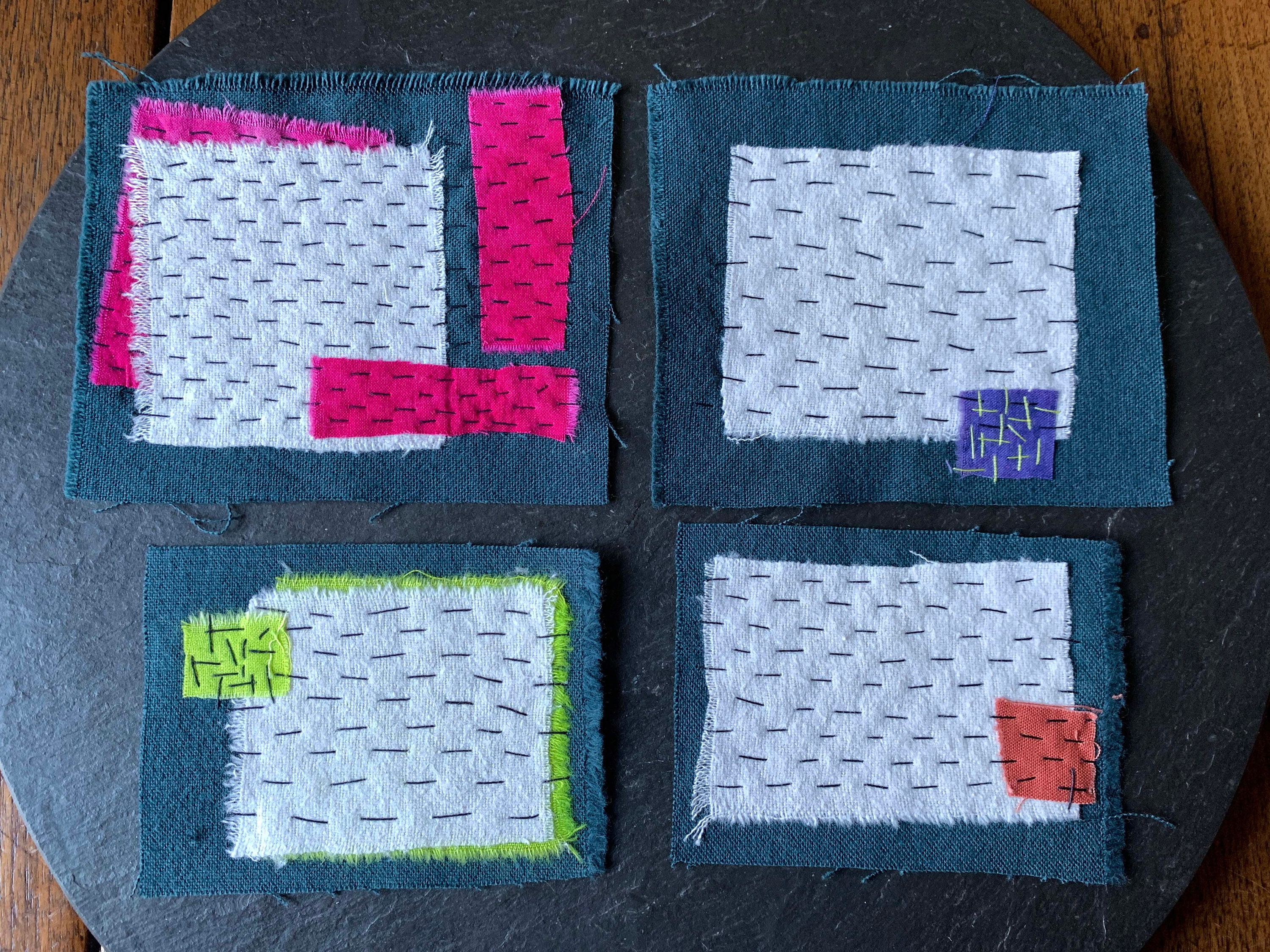 4x4 A Patch in Variations Layered Textile Fabric Art Embroidery Indigo ...