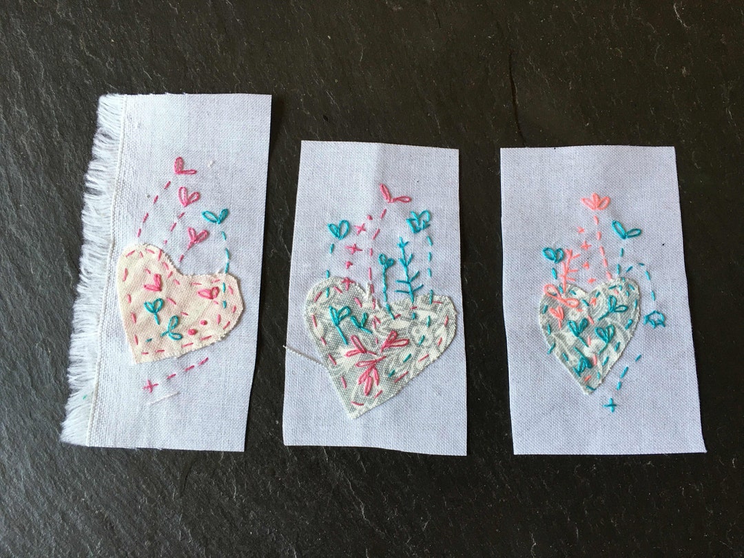 1 STURDY 3.5x2.5" Small Blooming Heart Textile Art Mending Quilt ...