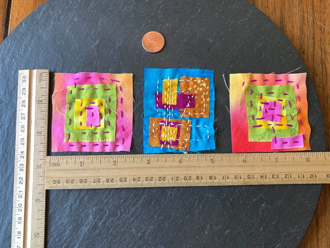 1 Mini 2.5" Textile Fabric Assemblage Art Gee Bend Style Scrap Quilt ...