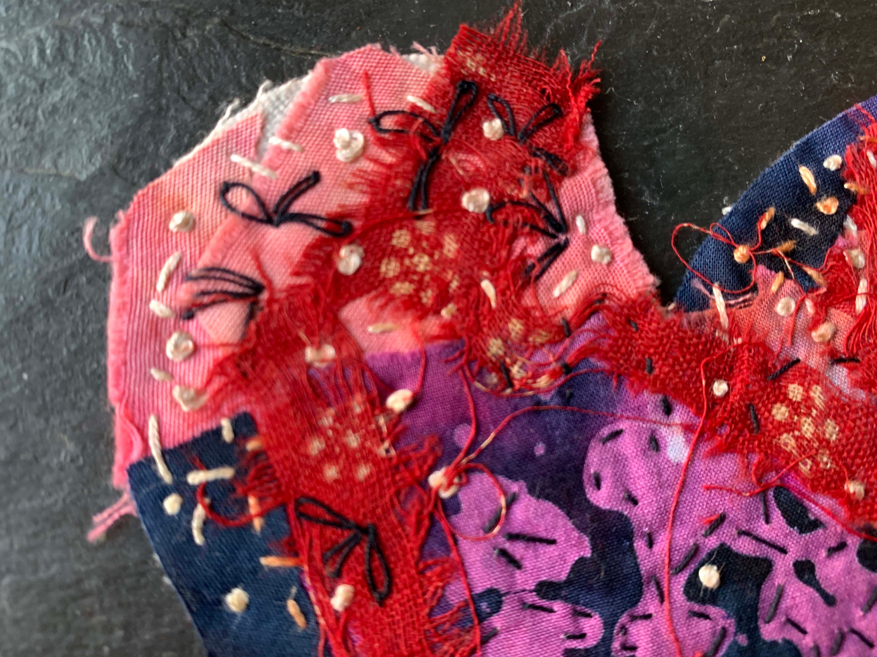 4 Layered Patchwork Mending Heart Red Pink Purple Textile Fabric ...