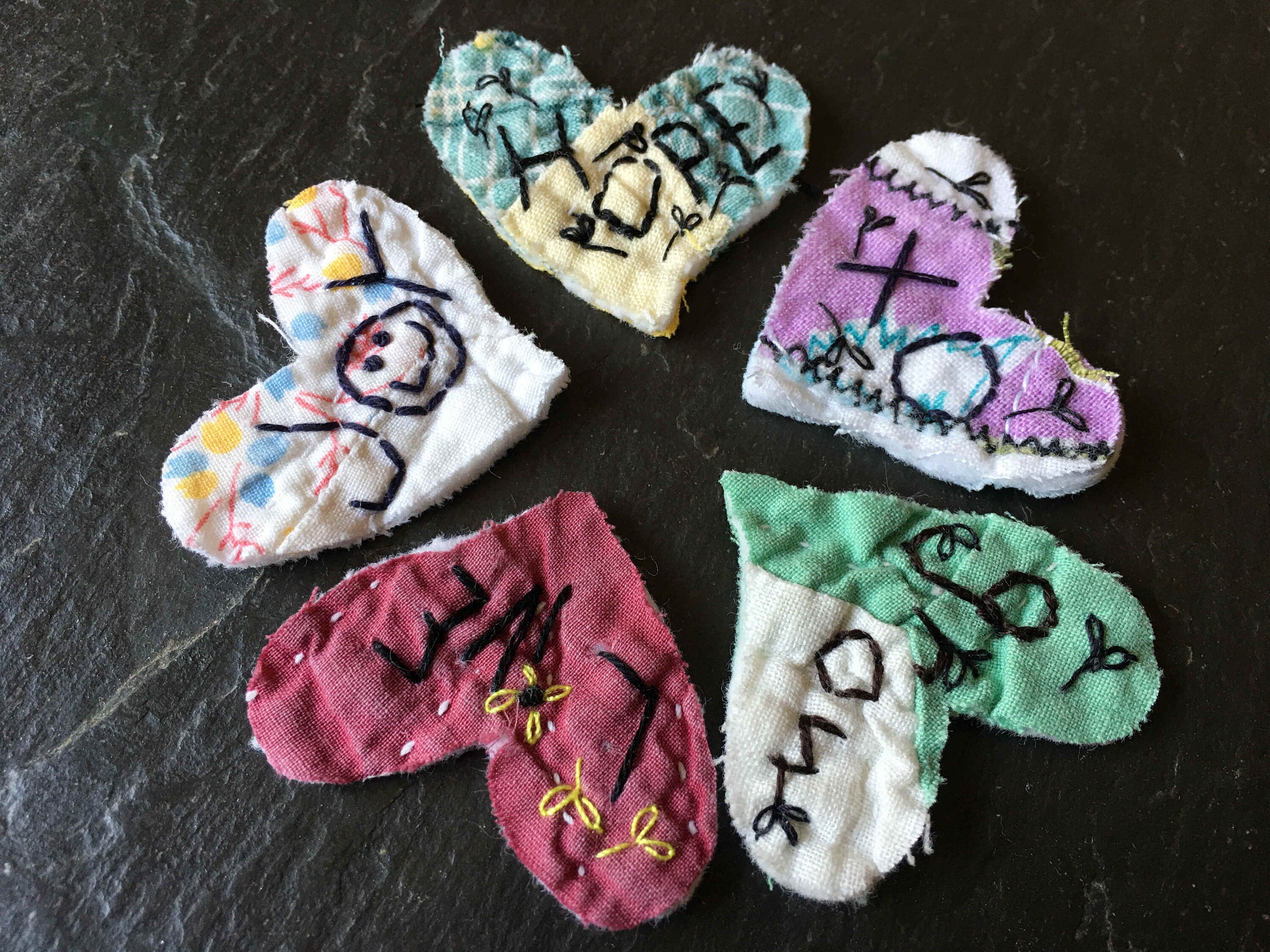 4 Patchwork Rose Mending Heart Upcyle Textile Fabric - Etsy