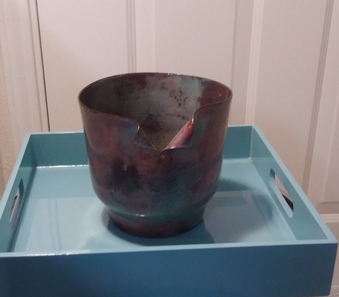 Copper Enamel Vase / Wine Cooler / Planter Made by Artist Barbara Culp ...