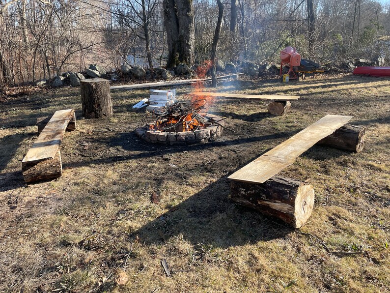 Outdoor Wooden Bench Live Edge Natural Slab Rough Cut on 2 - Etsy