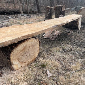 Outdoor Wooden Bench Live Edge Natural Slab Rough Cut on 2 Supports ...