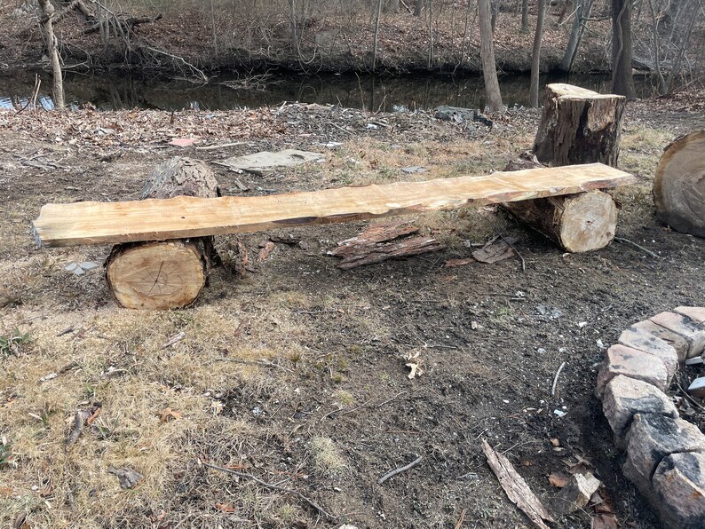 Outdoor Wooden Bench Live Edge Natural Slab Rough Cut on 2 - Etsy