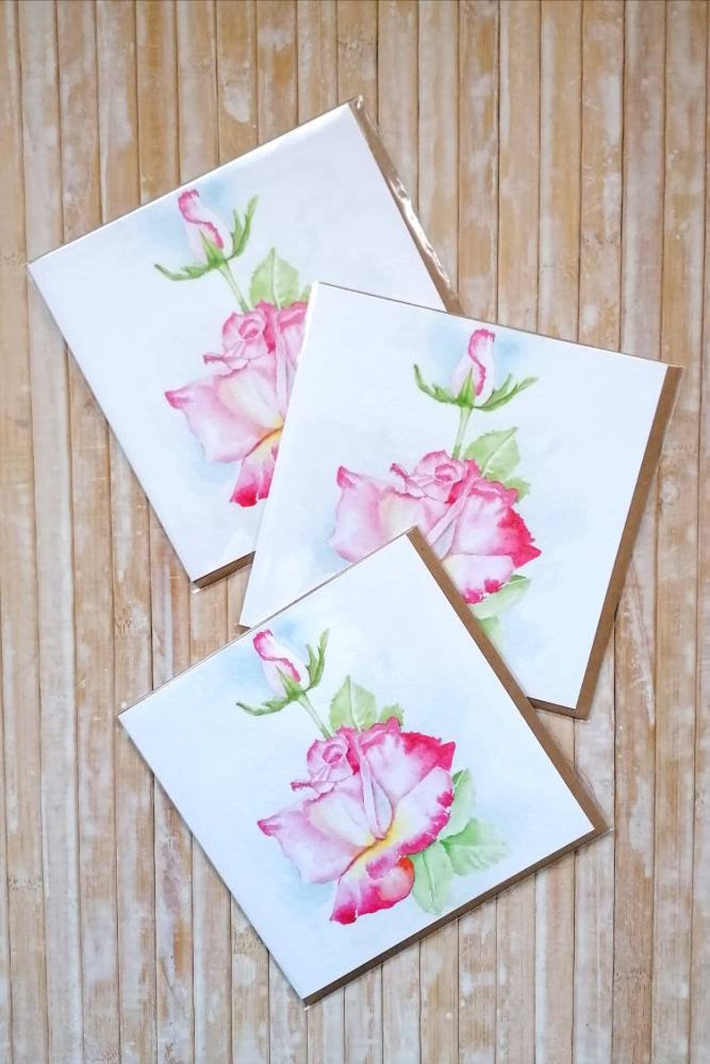 Rose Flower Greeting Card FSC Certified Bright Pink Tinged - Etsy