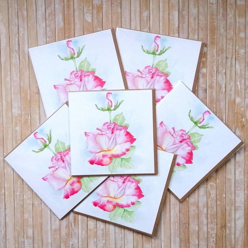 Rose Flower Greeting Card FSC Certified Bright Pink Tinged - Etsy