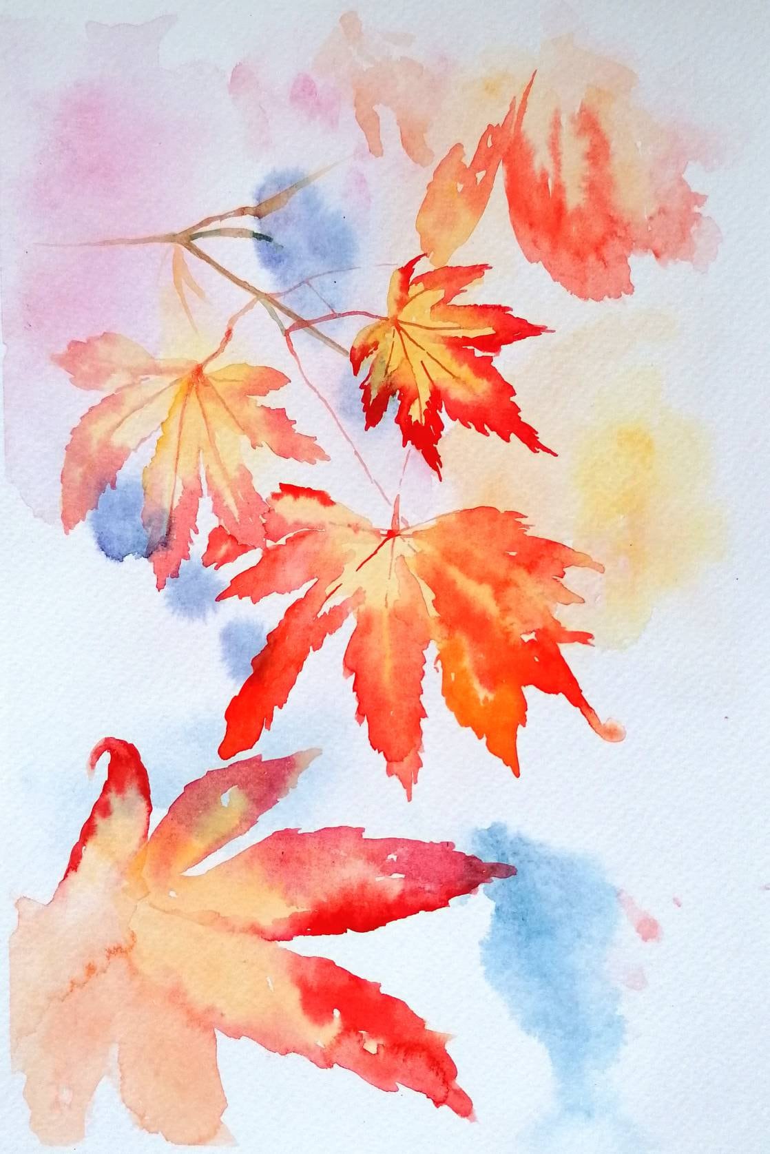 Red Autumn Leaves an Original Watercolour Painting by Geetapatelfineart ...