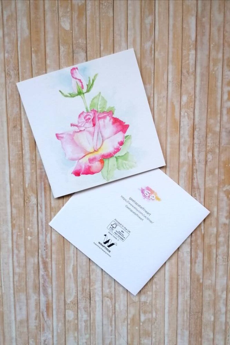 Rose Flower Greeting Card FSC Certified Bright Pink Tinged - Etsy
