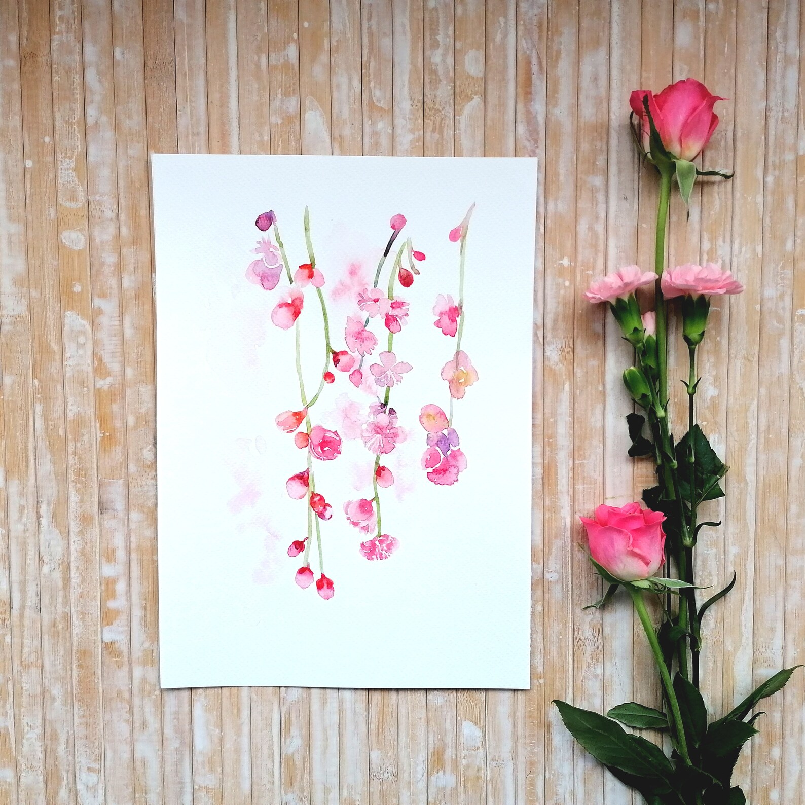 Flower Watercolour Original Painting - CHERRY BLOSSOMS DESCENDING by ...