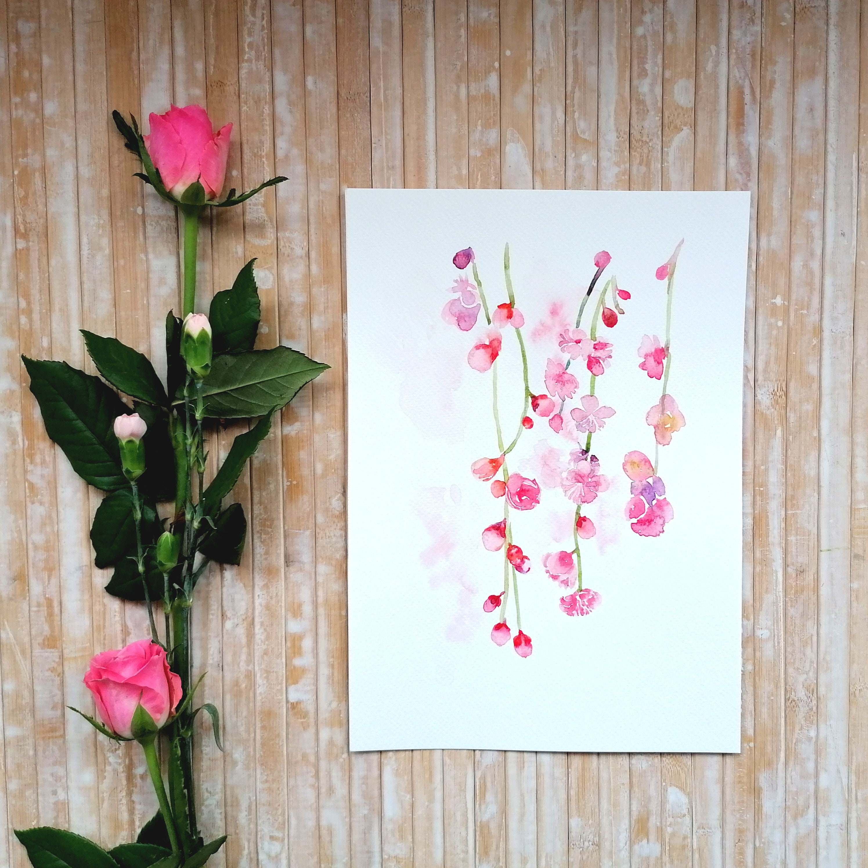 Flower Watercolour Original Painting - CHERRY BLOSSOMS DESCENDING by ...
