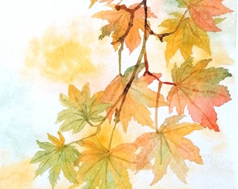 Yellow Autumn Leaves Watercolor Print Cathy Hillegas Art - Etsy