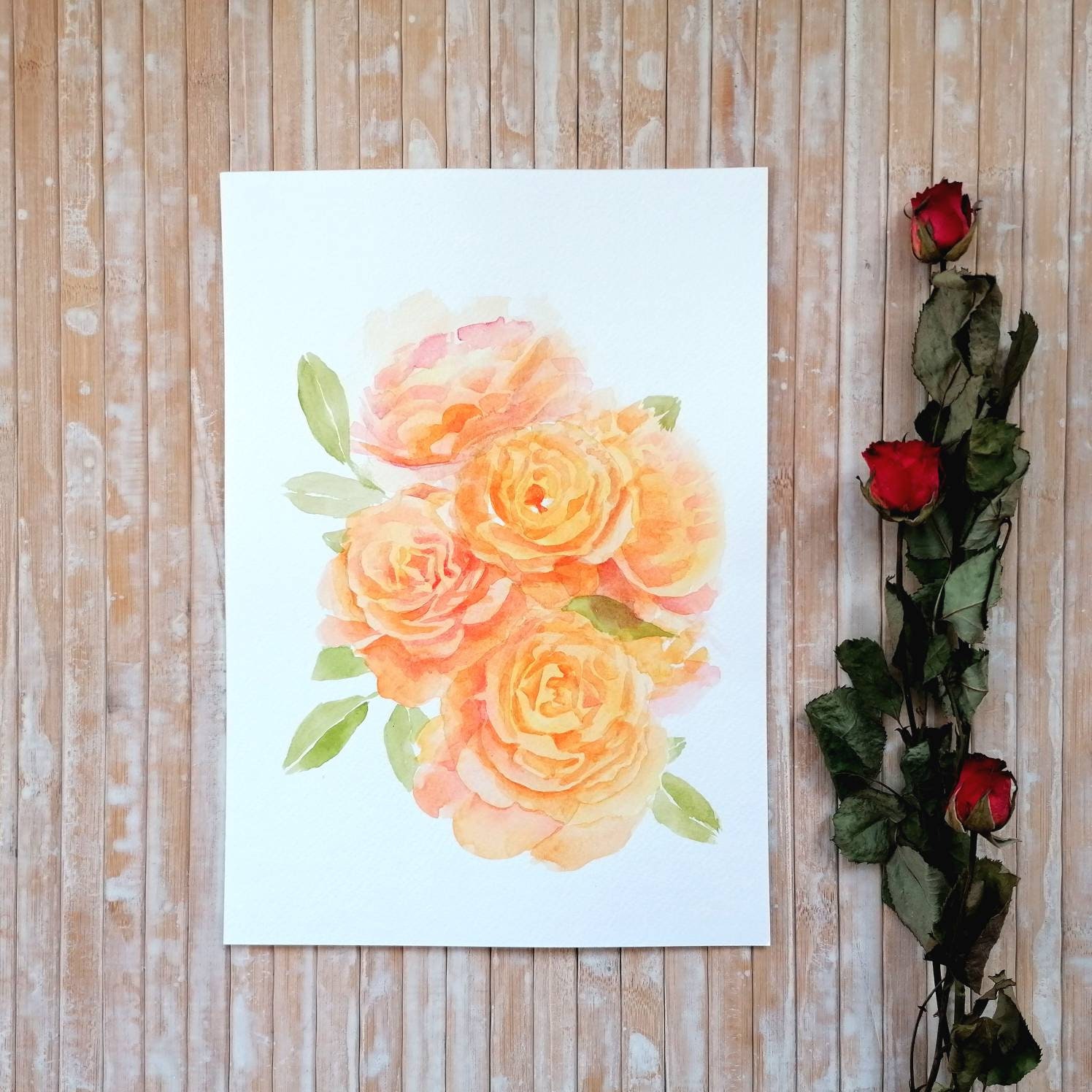 PEACH ROSES Flower Original Watercolour Painting by - Etsy UK