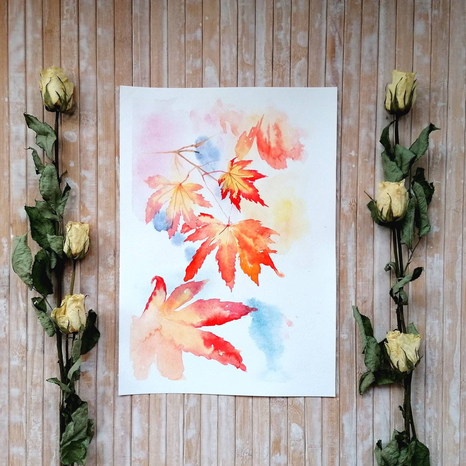 Red Autumn Leaves an Original Watercolour Painting by Geetapatelfineart ...