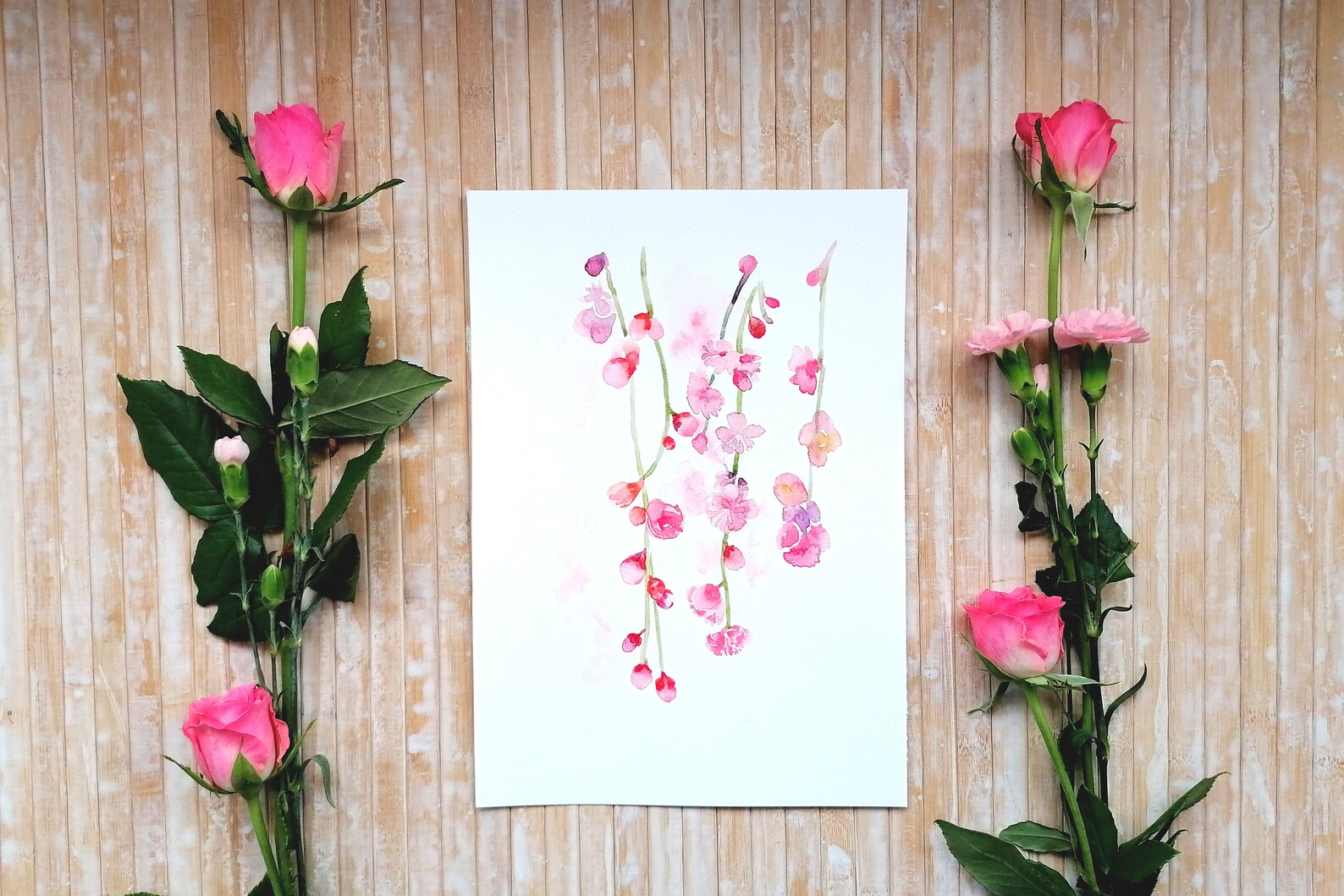 Flower Watercolour Original Painting - CHERRY BLOSSOMS DESCENDING by ...