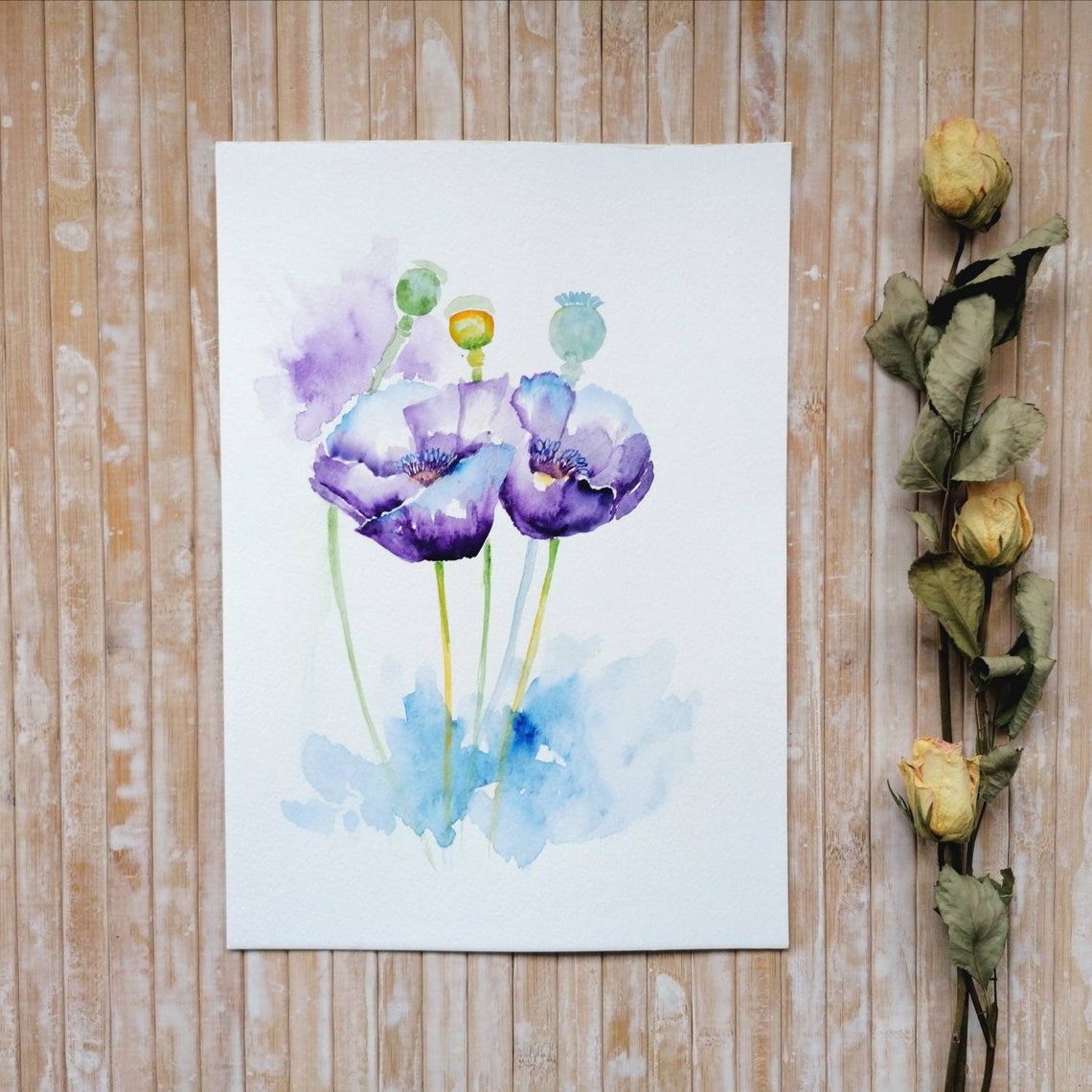 Poppy Flower Watercolour Original Painting of Purple Poppies - Etsy