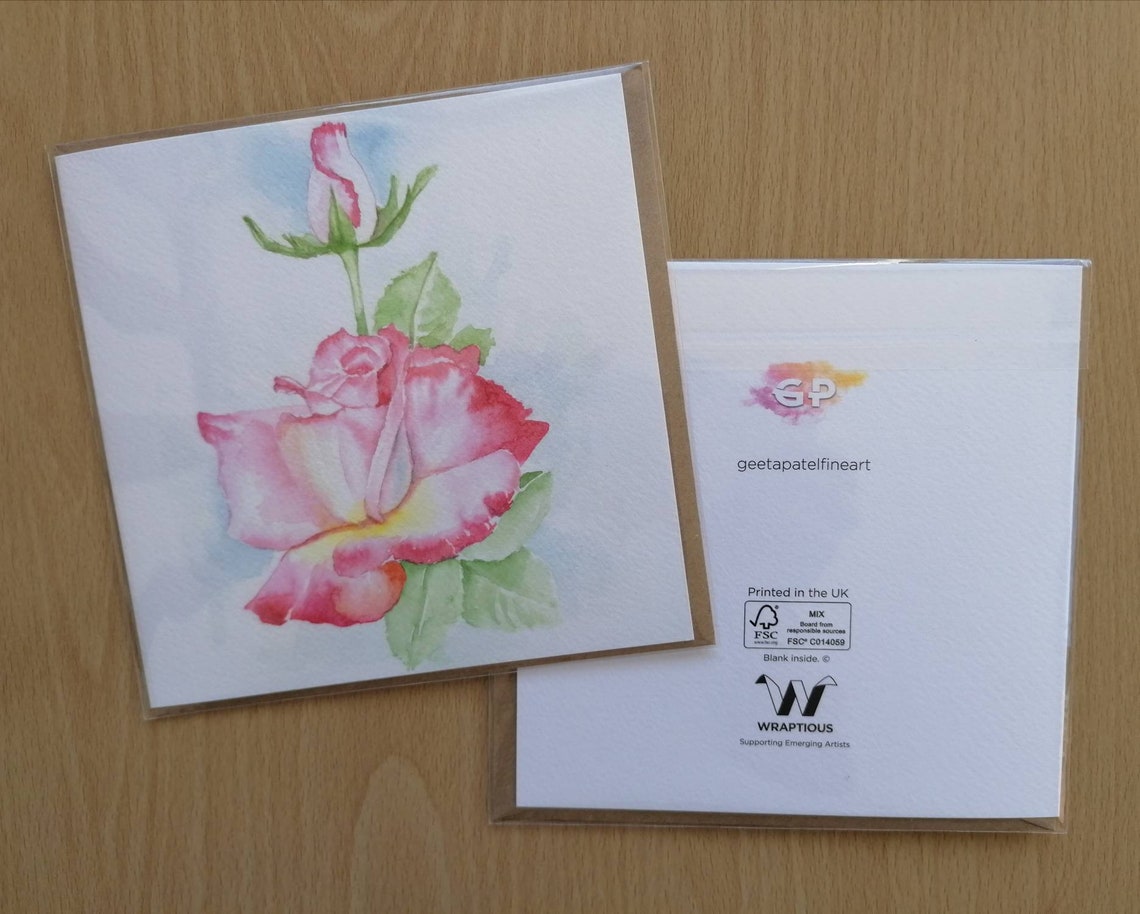 Rose Flower Greeting Card FSC Certified Blank Inside Card | Etsy