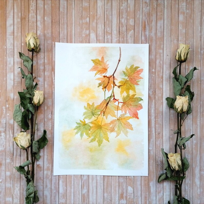 Autumn Original Art - Yellow Autumn Leaves an Original Watercolour ...