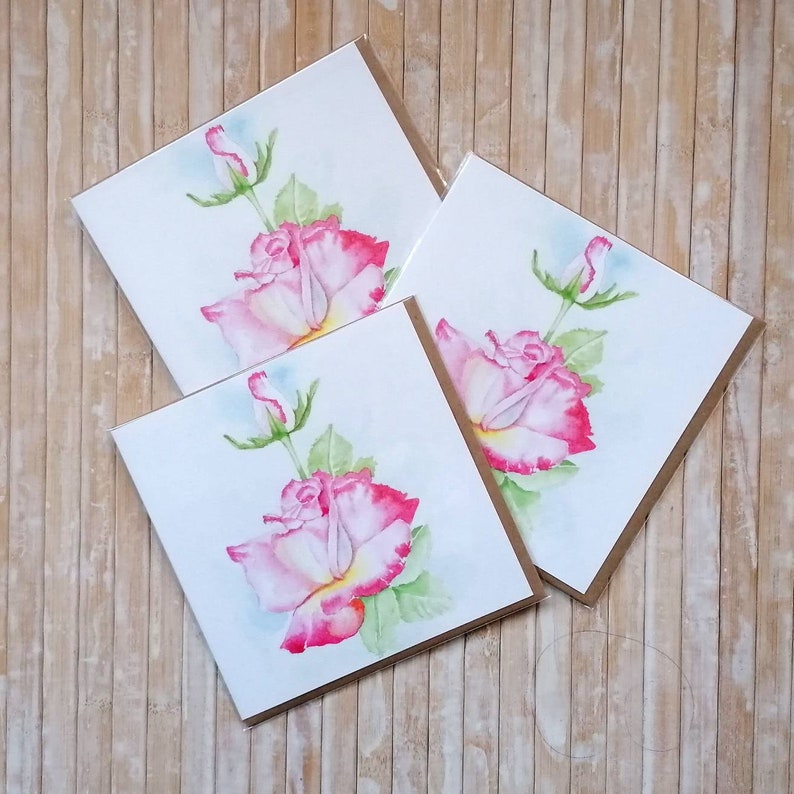 Rose Flower Greeting Card FSC Certified Bright Pink Tinged - Etsy