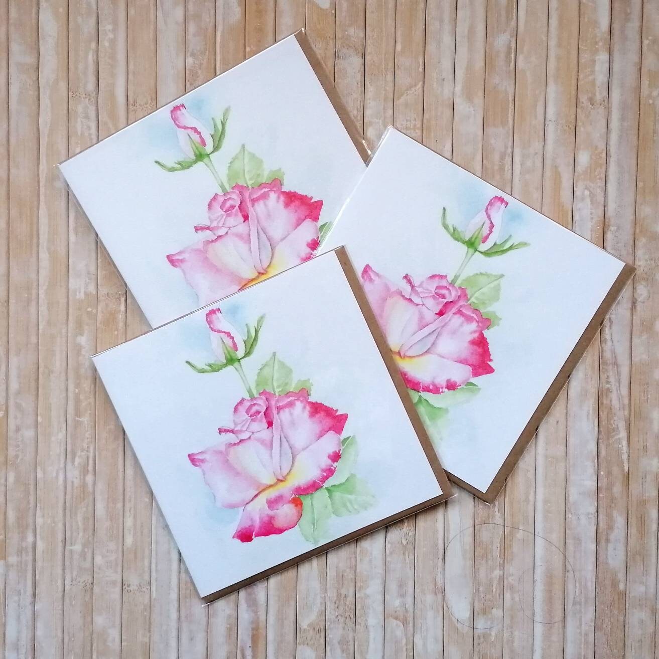 Rose Flower Greeting Card FSC Certified Bright Pink Tinged | Etsy