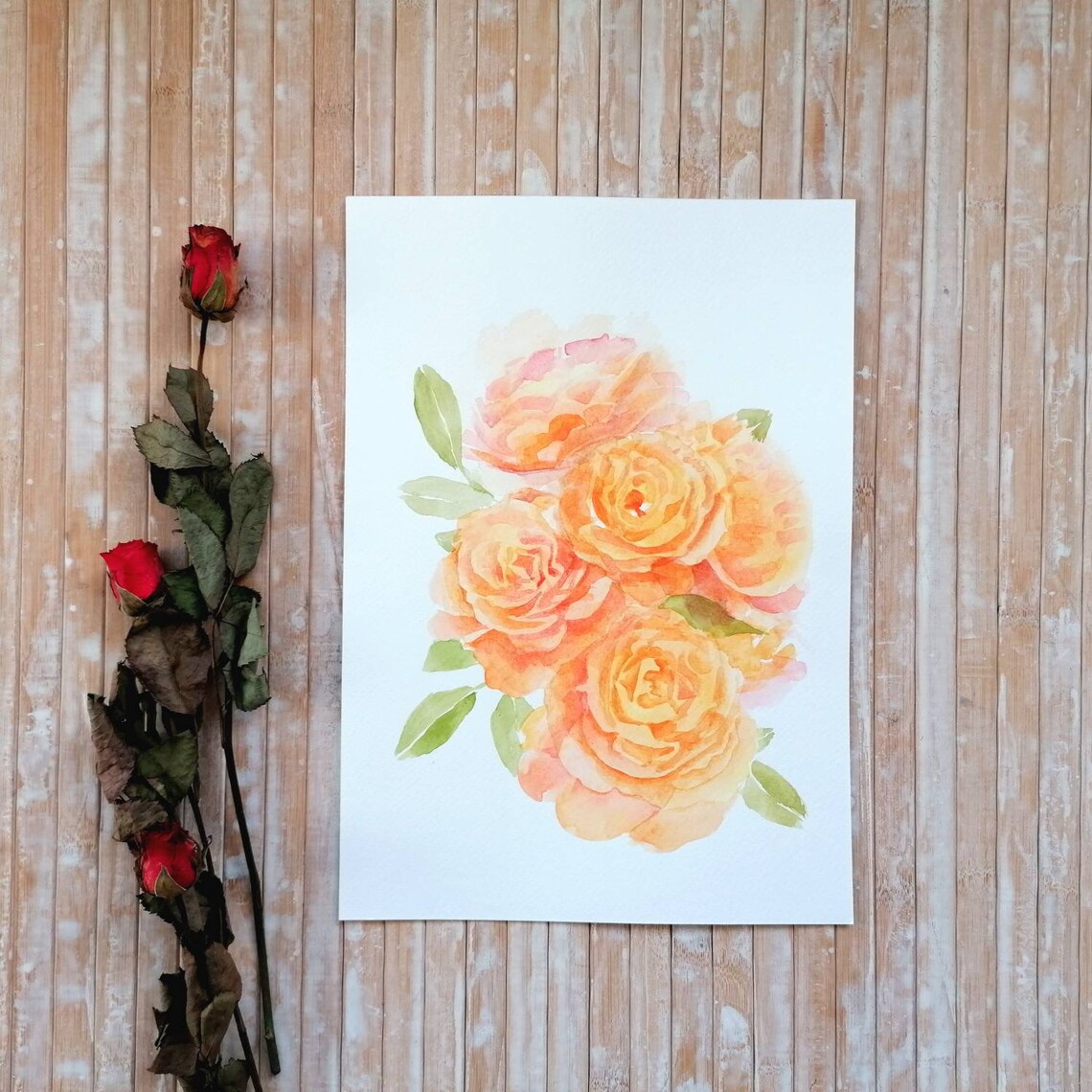 PEACH ROSES Flower Original Watercolour Painting by - Etsy UK