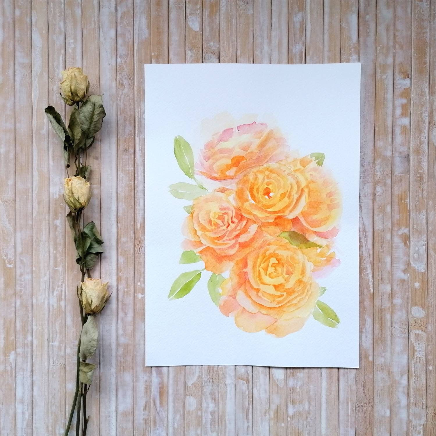 PEACH ROSES Flower Original Watercolour Painting by - Etsy UK