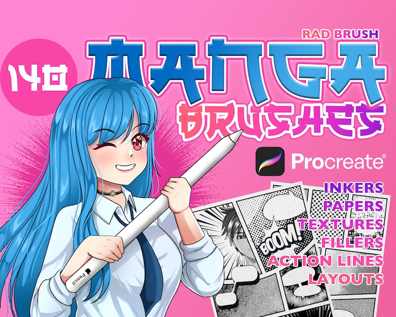 Procreate Manga Brushes: Anime Art Inkers, Halftones, Layouts (digital ...