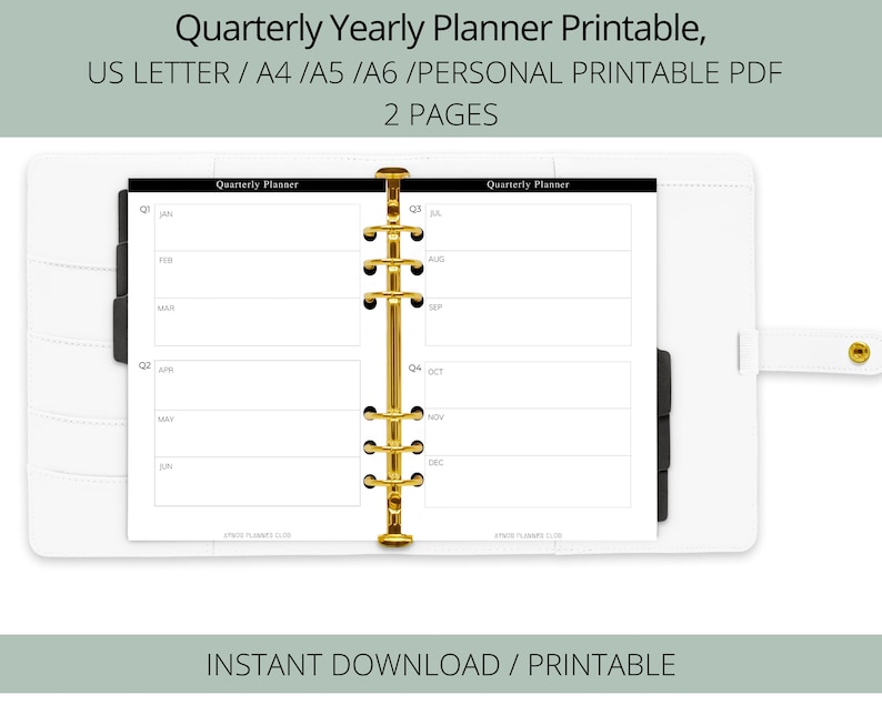 Quarterly Yearly Planner Printable, Yearly Goals & Tasks, Productivity ...