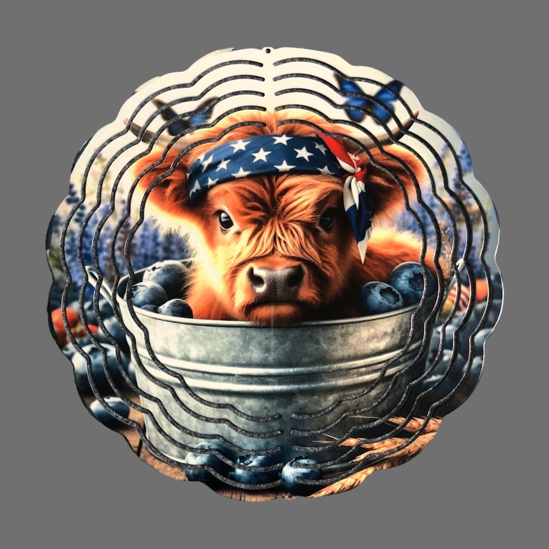 Baby Highland Cow and Butterflies Wind Spinner- 8 Inch Double Sided ...