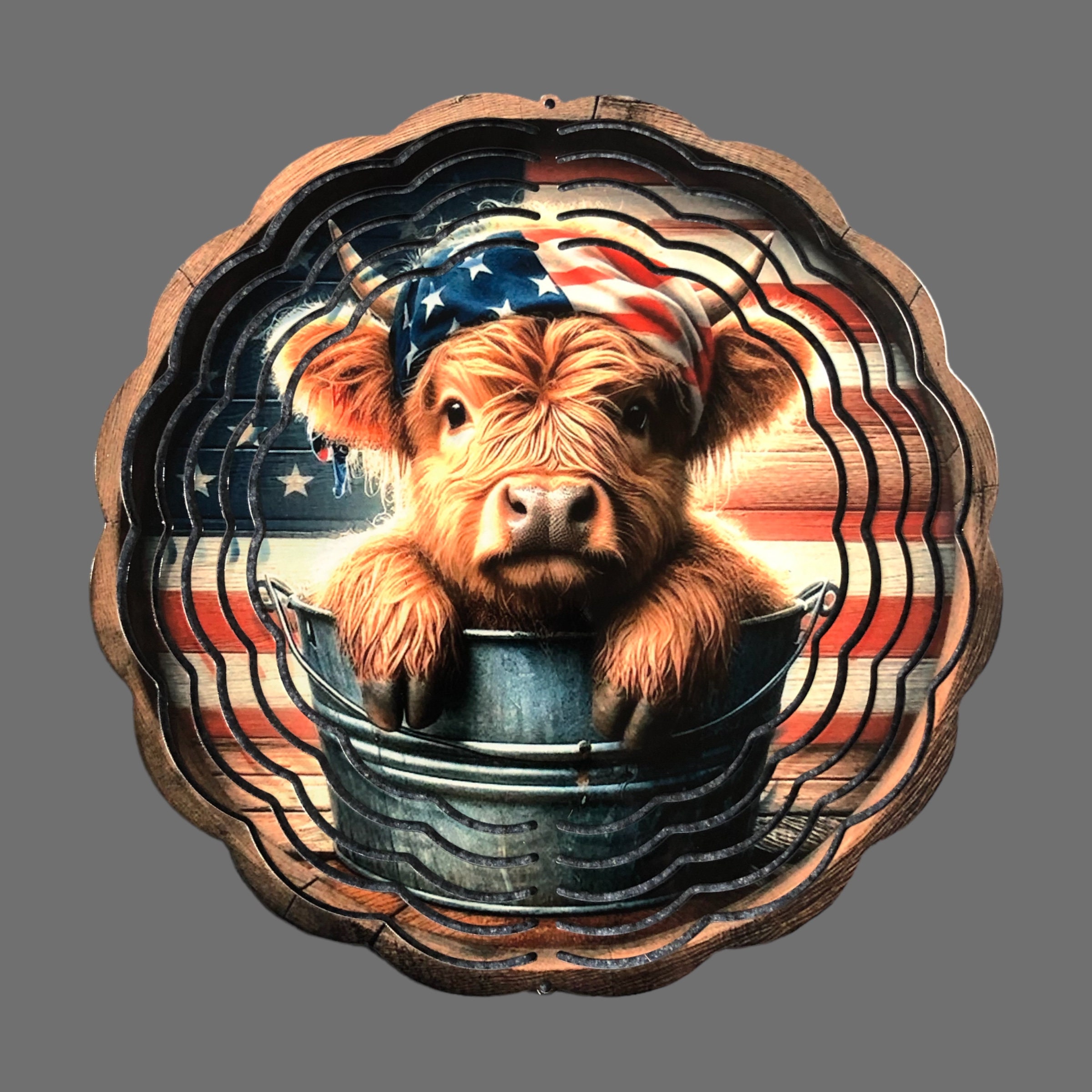 Americana Highland Calf Wind Spinner 8 Inch Double Sided Metal Great ...