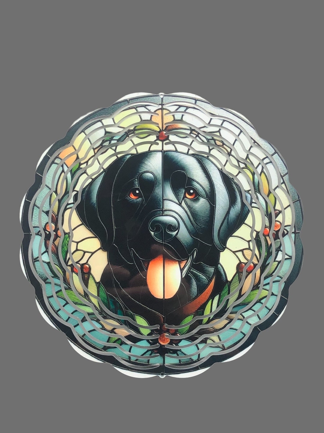 Black Lab Dog on Holly Wind Spinner- 8 Inch Double Sided Metal Great ...