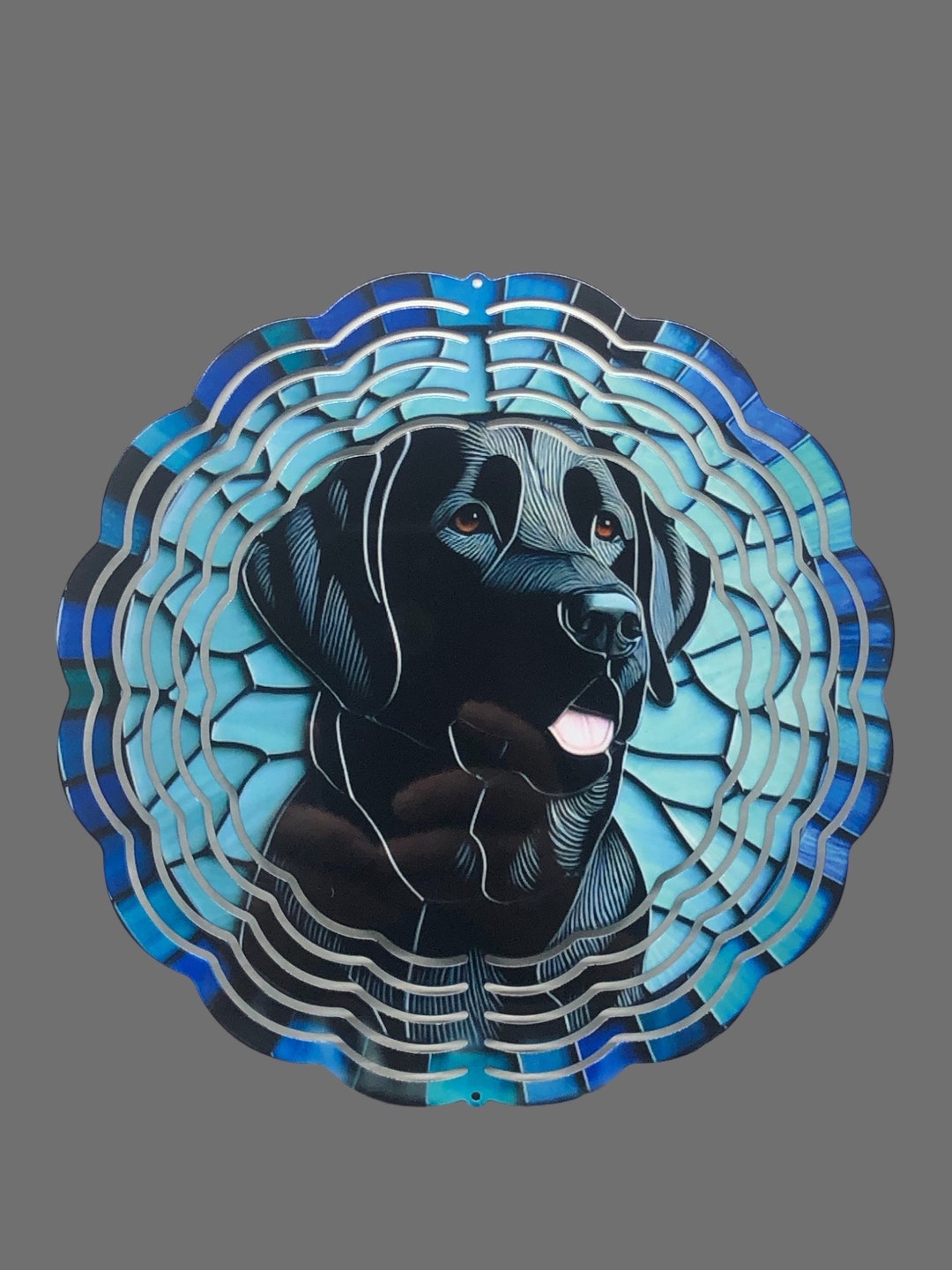 Black Labrador Stained Glass Wind Spinner- 8 Inch Double Sided Metal ...