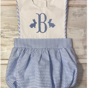 Boys Easter Romper. Bunny Design, Bunny With Initial. Baby Boys Easter ...