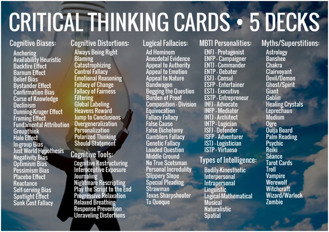 BUNDLE 5 Pack Printable Critical Thinking Cards High-res Digital Flash ...