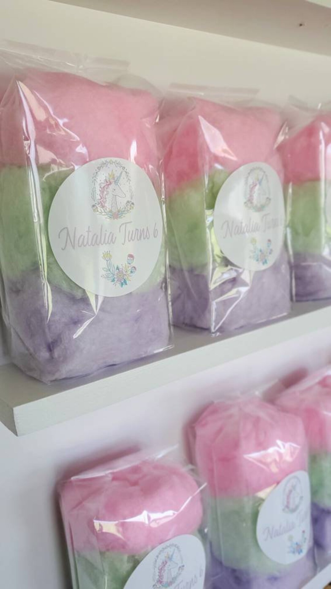 Rainbow Cotton Candy in Flat Bottom Bag, Unicorn Birthday Party, 1st ...